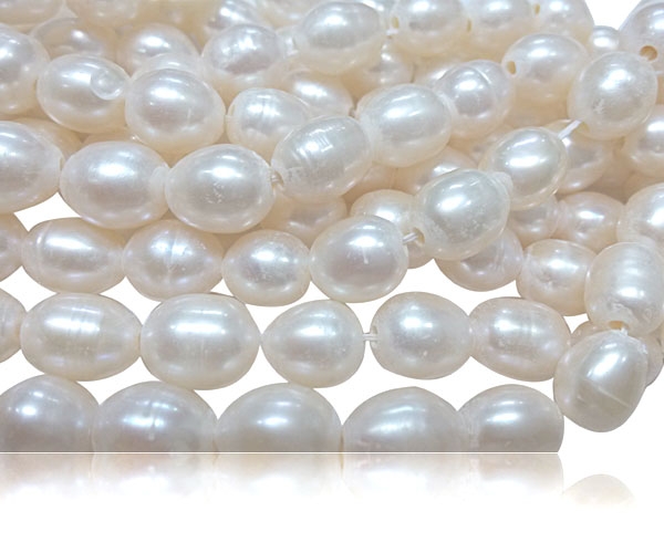 9-10mm White or Chocolate Rice or Oval Shaped Pearls Strand