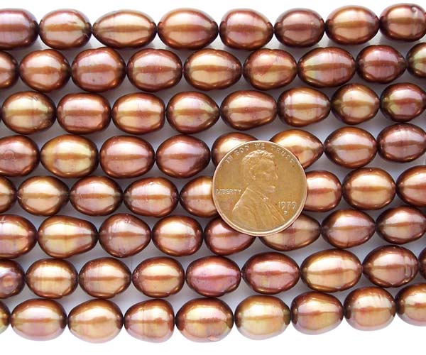 Large 9-10mm Rice or Oval Shaped Real Pearl Strand