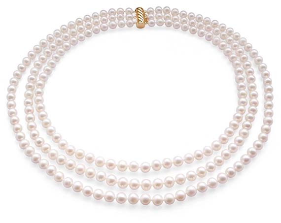 3 Row 6 7mm Round Pearl Necklace 16 18 20 Inches 14k Clasp
