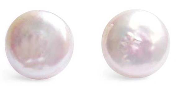 11-12mm Coin Pearl Stud Earrings 925 Silver