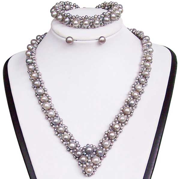 Bridal Pearl Matching Set in 925 Silver 3 Colors of Pearls