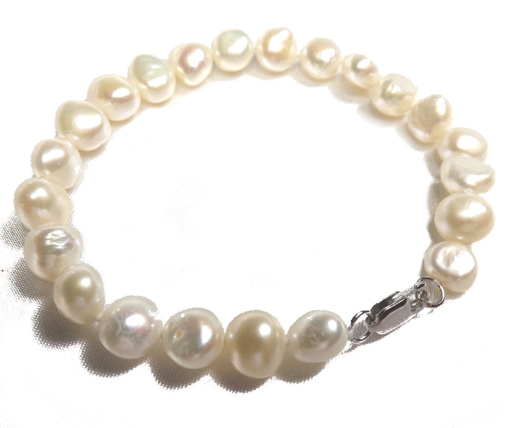7-8mm Baroque Freshwater Pearl Sterling Silver Bracelet 925 Stamped