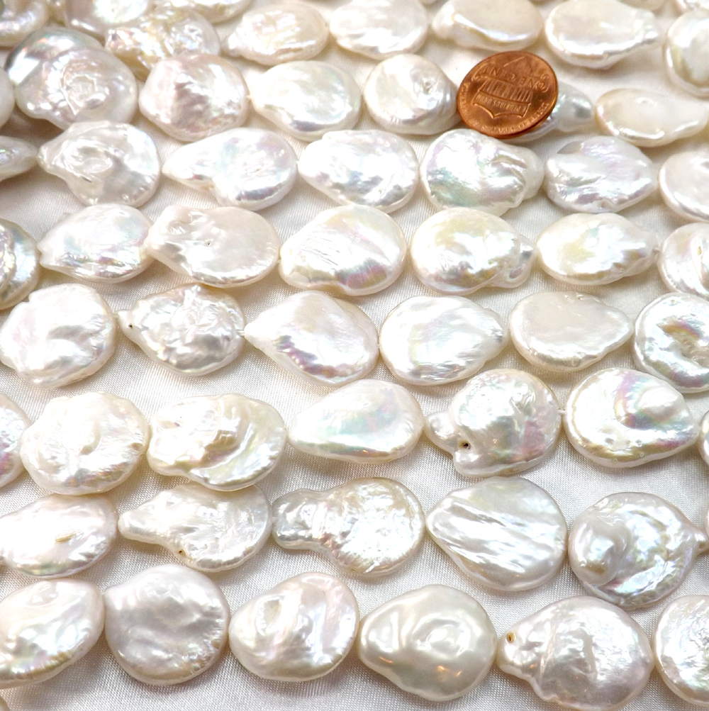Huge Sized 15-17mm Baroque White Pearl Strands with High Luster